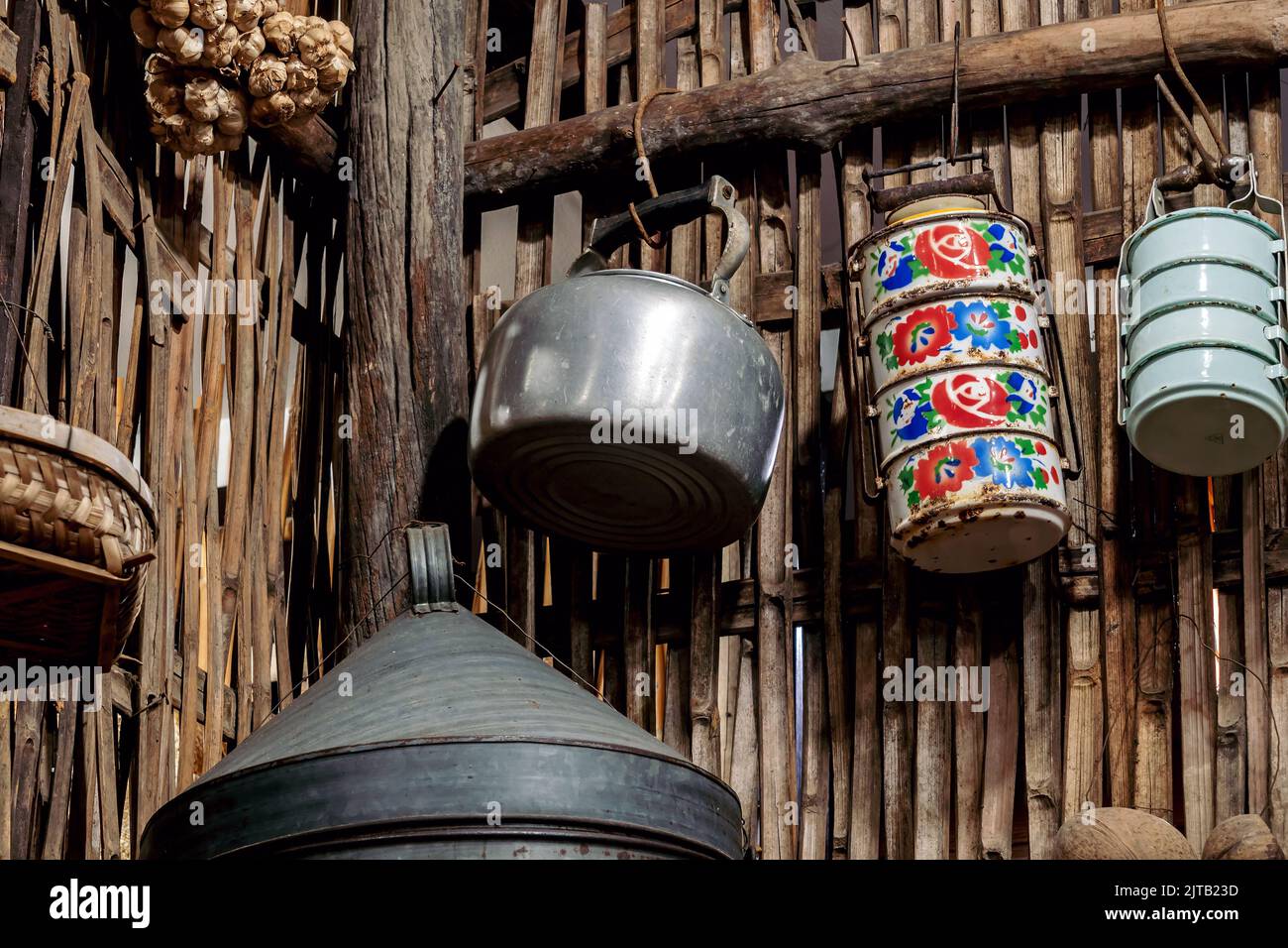 Variety and types of utensils for simple cooking of Asian families in ...