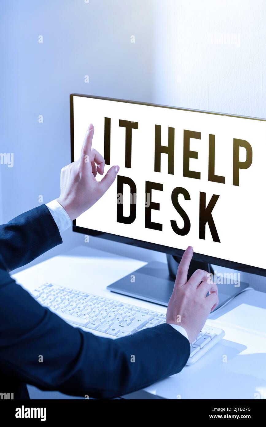Text caption presenting It Help Desk. Conceptual photo Online support ...