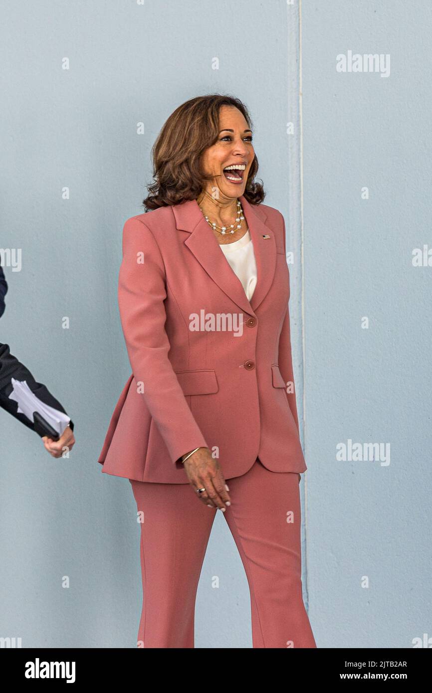 Florida, US, 29/08/2022, Vice President Kamala Harris is greeted by ...