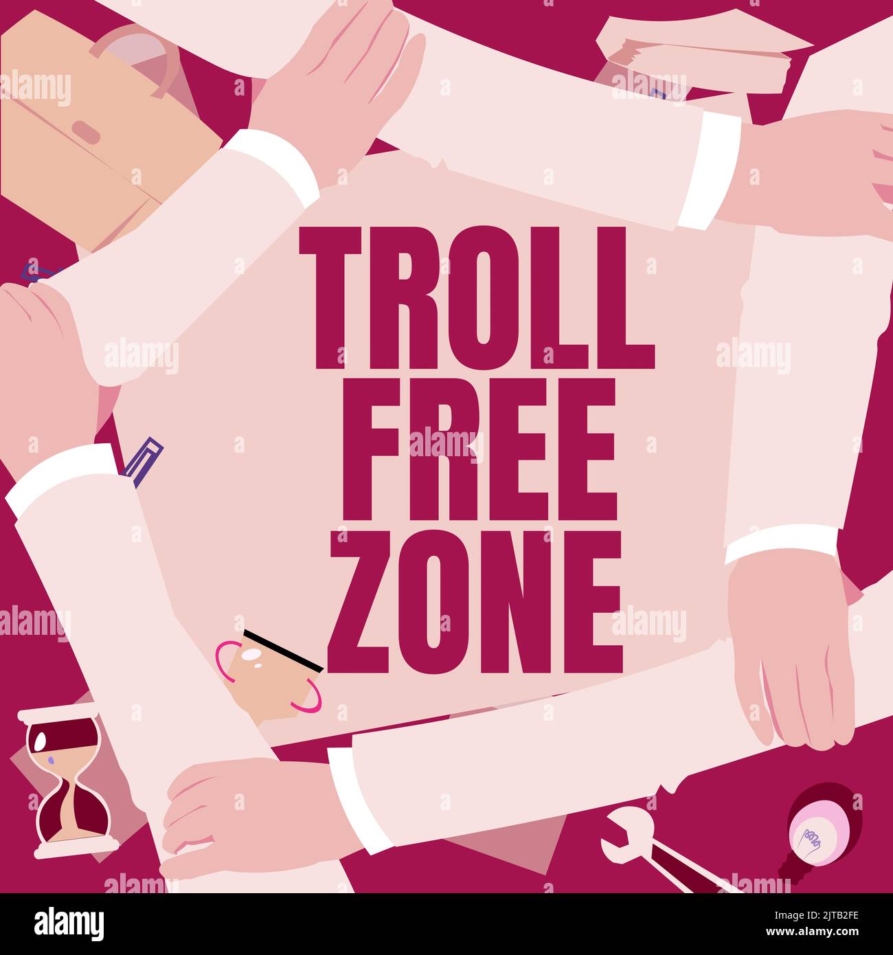 Text caption presenting Troll Free Zone. Word for Social network where ...