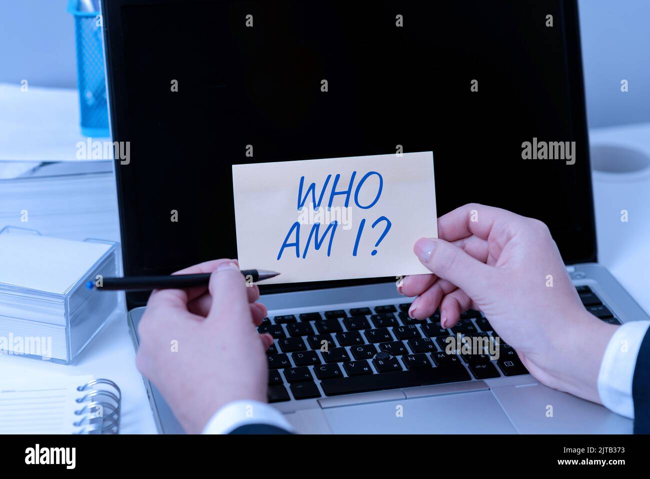 Text caption presenting Who Am I. Word for Introduce Identify yourself personality likes ...