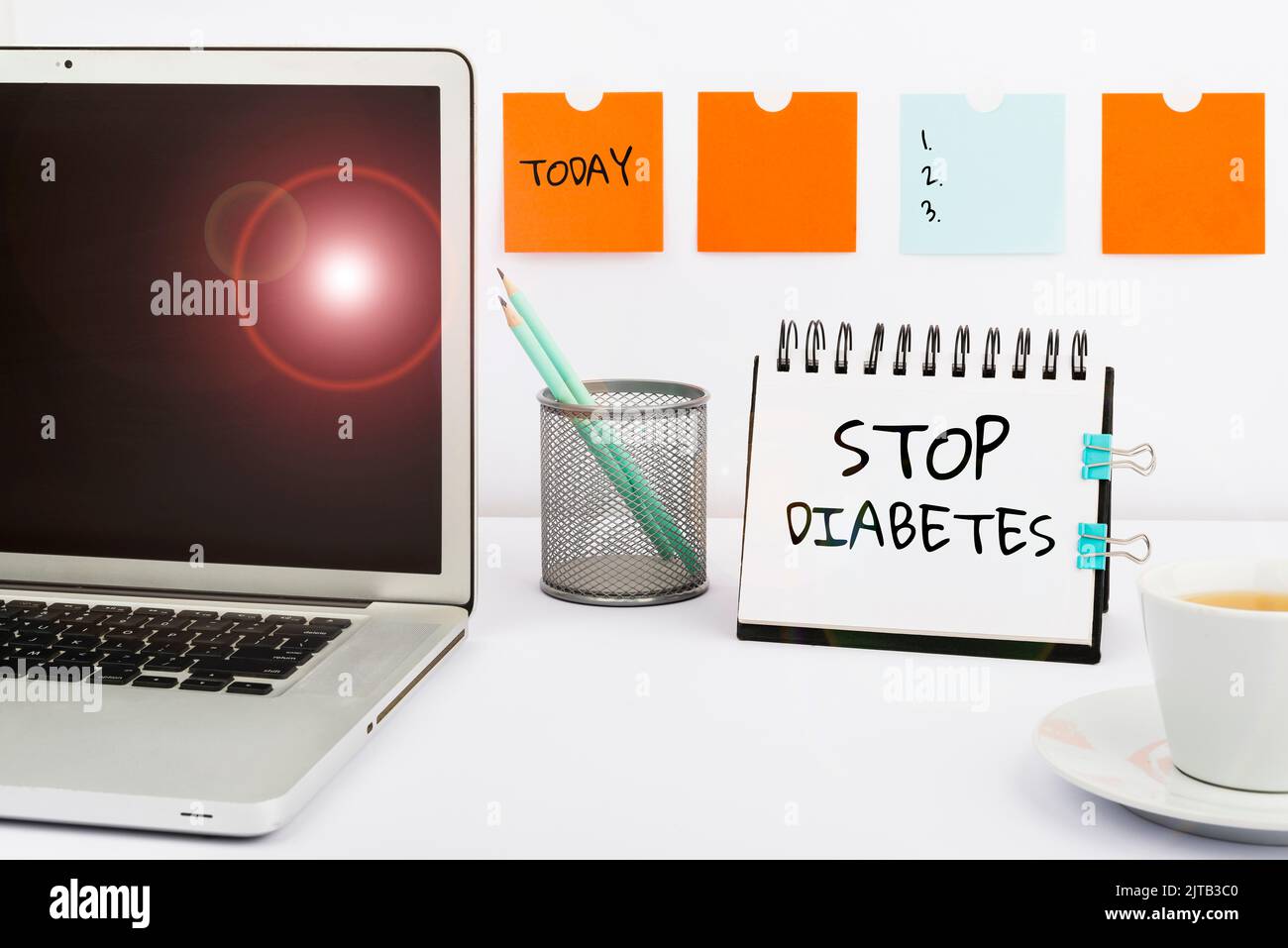 Hand writing sign Stop Diabetes. Business idea Take care of your Sugar ...