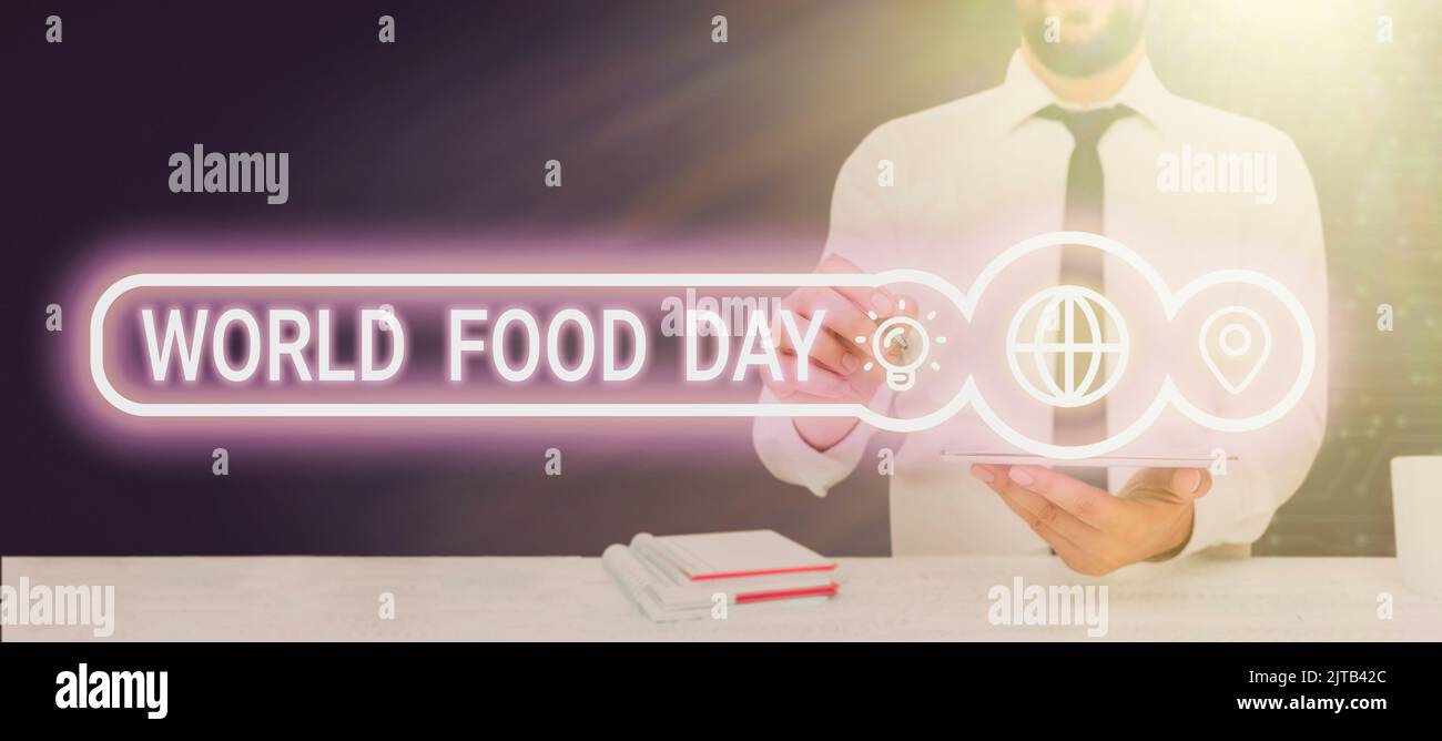 Sign displaying World Food Day. Business overview World day of action ...