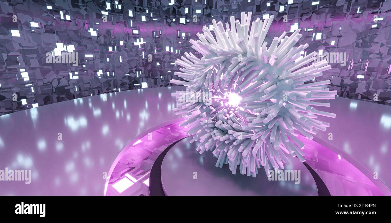 futuristic circular geometric shape object with neon coloured led ...