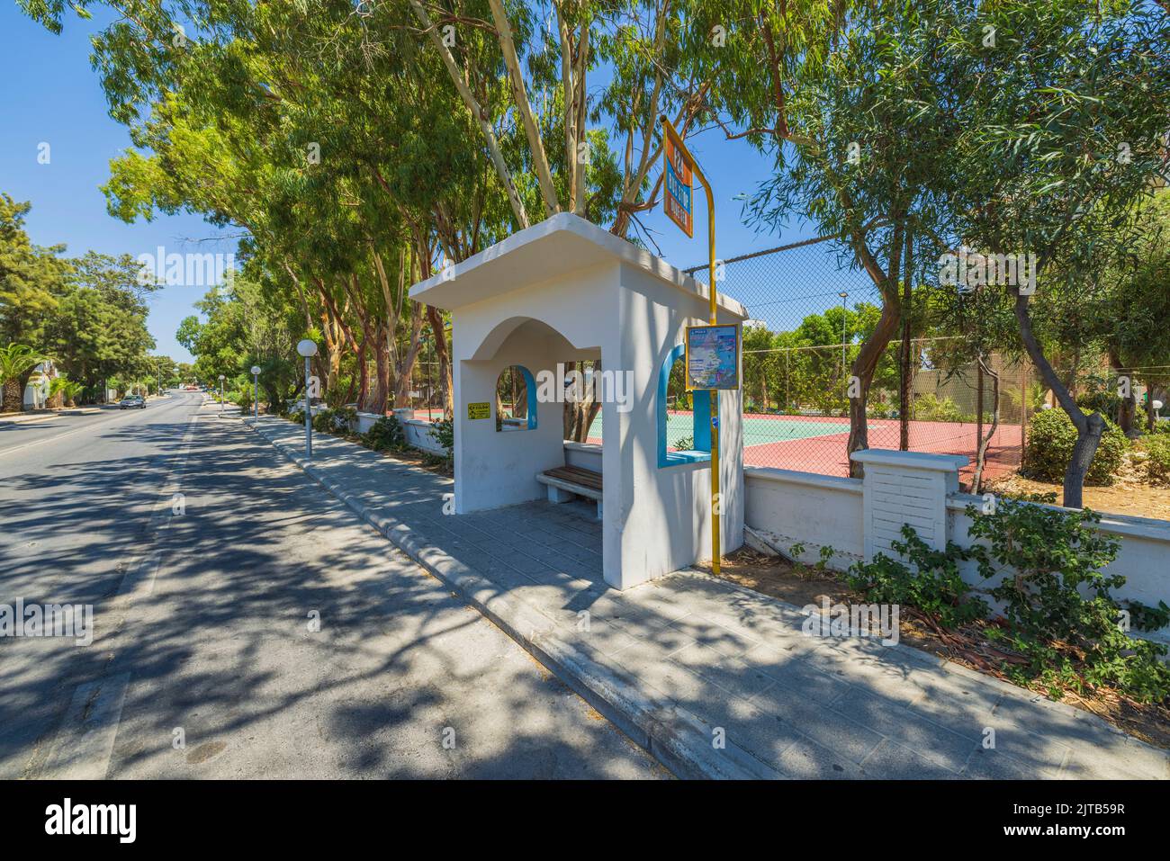 View of standard bus stop on island of Rhodes in Greece. Greece. Rhodes ...