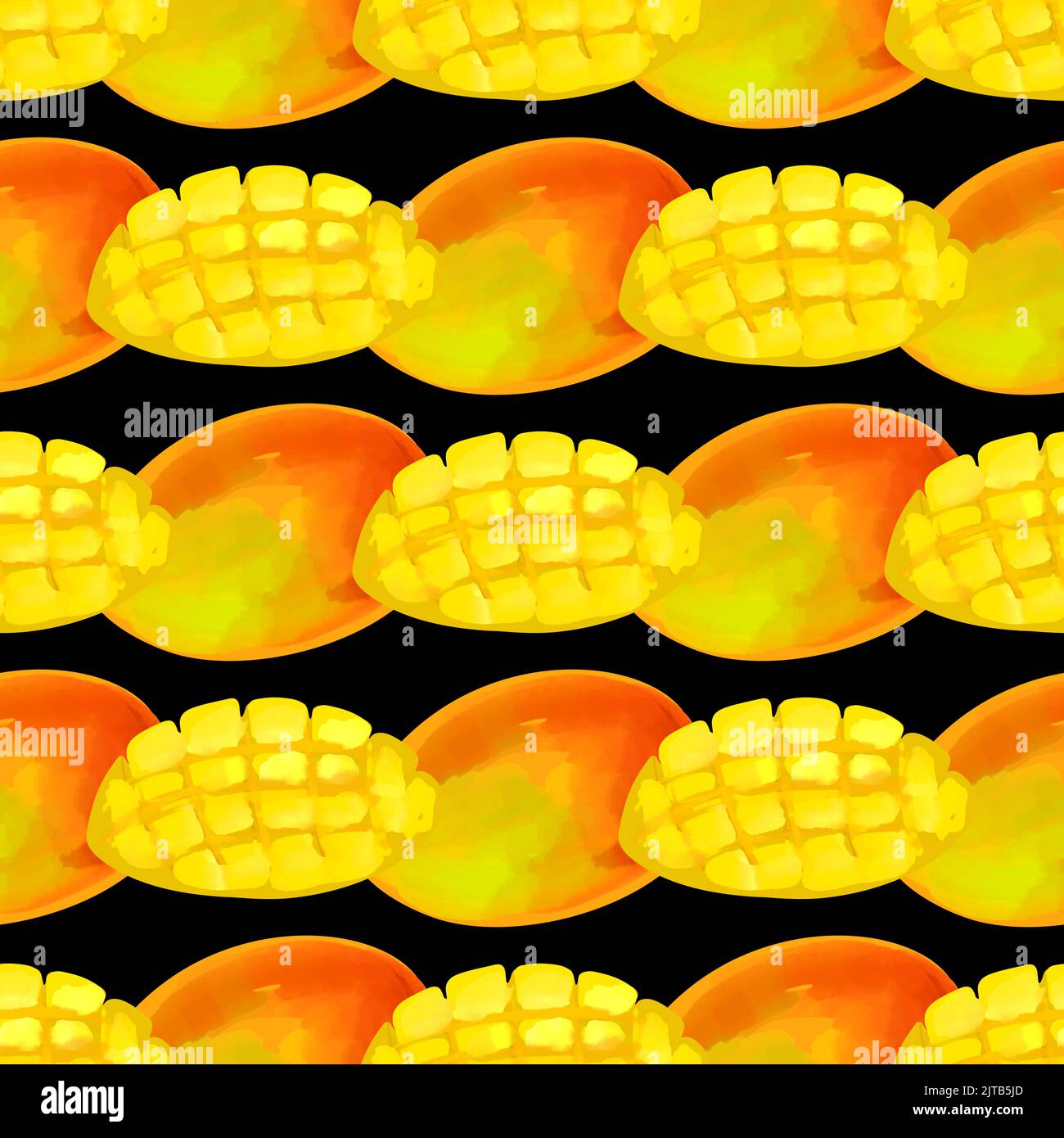 Seamless pattern with illustration a mango on a black background Stock ...