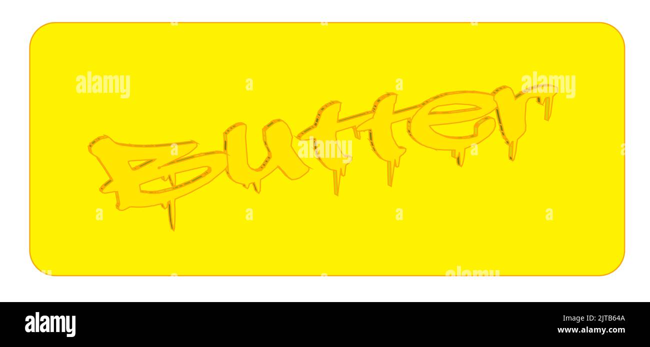 A block of butter with the text butter in melting font Stock Photo - Alamy