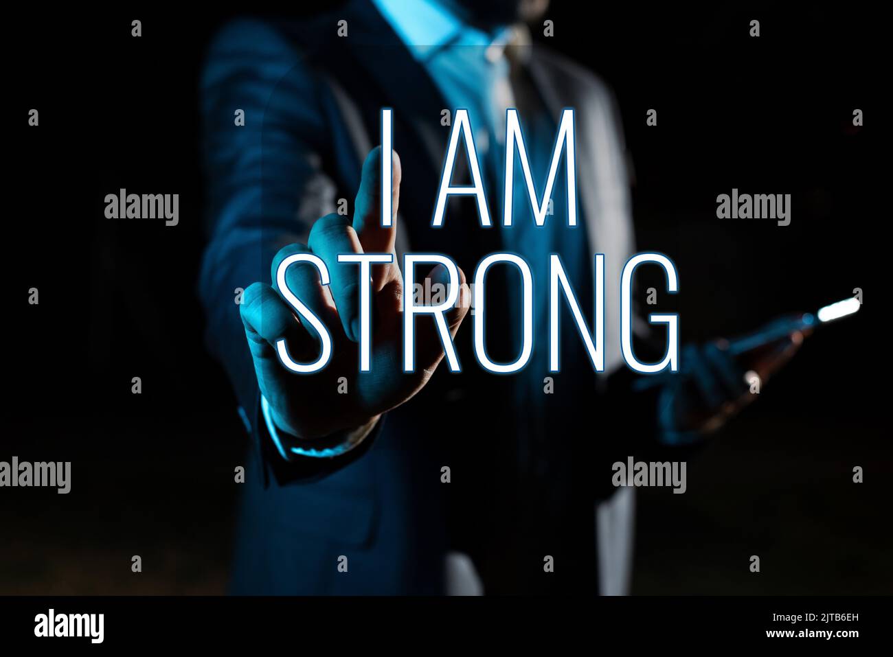 Hand writing sign I Am Strong, Concept meaning Have great strength ...