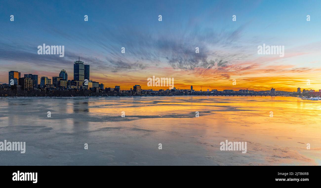 The Boston skyline at sunset. Massachusetts, United States Stock Photo ...