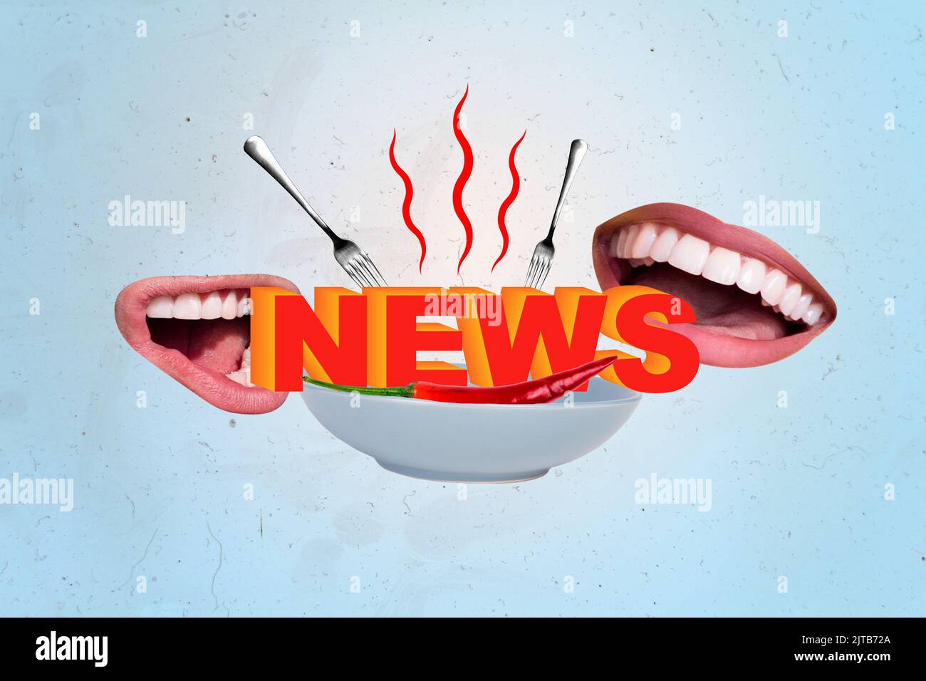 Composite collage picture of two human mouth eat bite hot fire news ...
