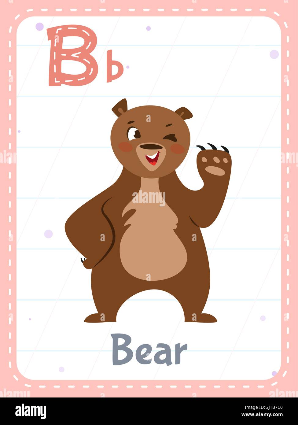 Alphabet printable flashcard with letter B. Cartoon cute bear animal ...