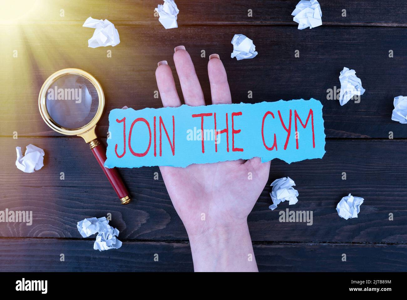 Hand writing sign Join The Gym. Business concept Motivation to start ...
