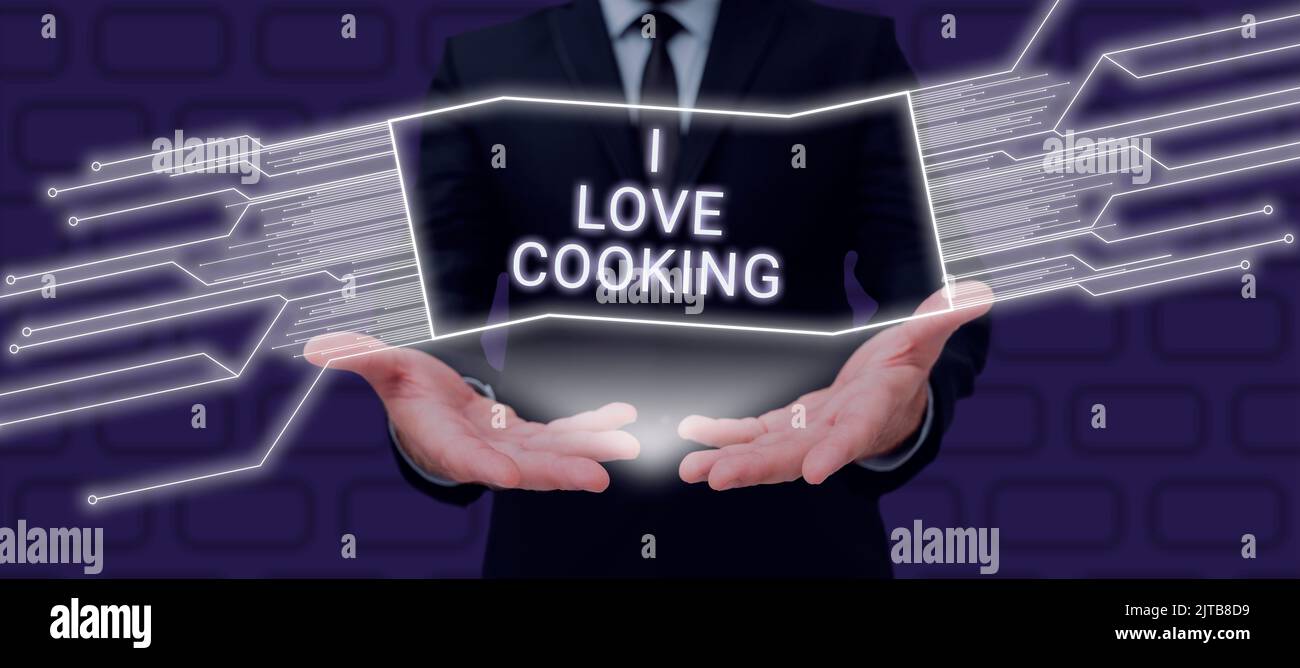 Sign displaying I Love Cooking. Word for Having affection for culinary ...