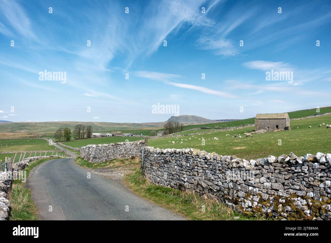 View of Henside Road from Malham Moor, looking at Pen-y-ghent mountain ...