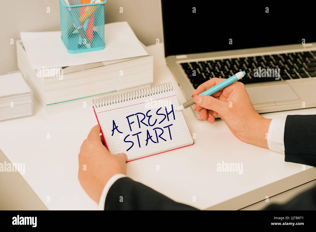 Conceptual caption A Fresh Start. Business showcase New beginnings ...