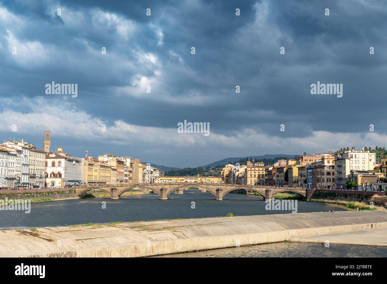 View of the Arno river in Florence and the Pescaia di Santa Rosa Stock ...