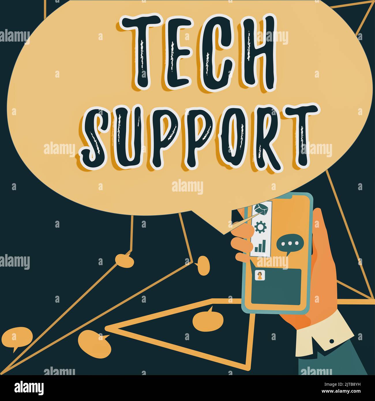 Sign displaying Tech Support. Business showcase Help given by ...