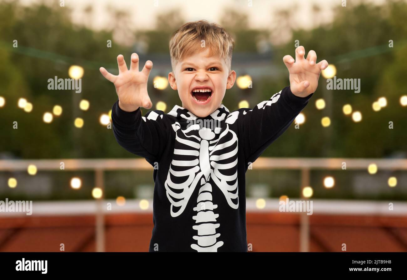 boy in halloween costume of skeleton making faces Stock Photo - Alamy