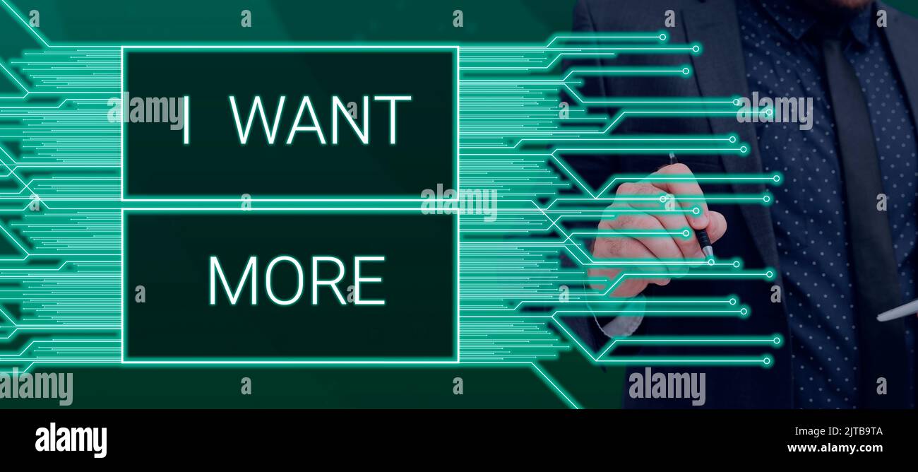 Text showing inspiration I Want More. Word Written on Not having enough ...