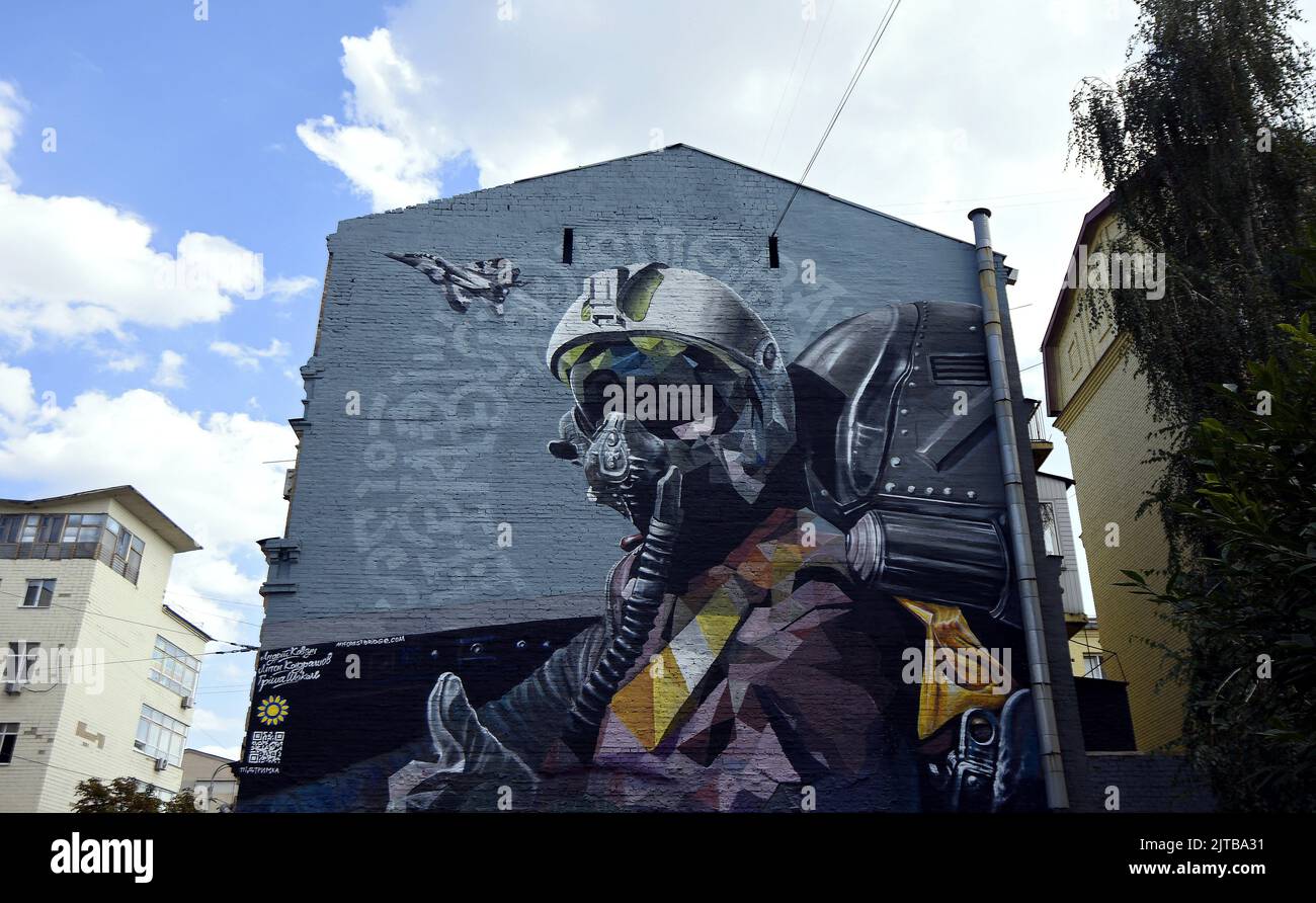 KYIV, UKRAINE - AUGUST 29, 2022 - A mural dedicated to the Ghost of ...