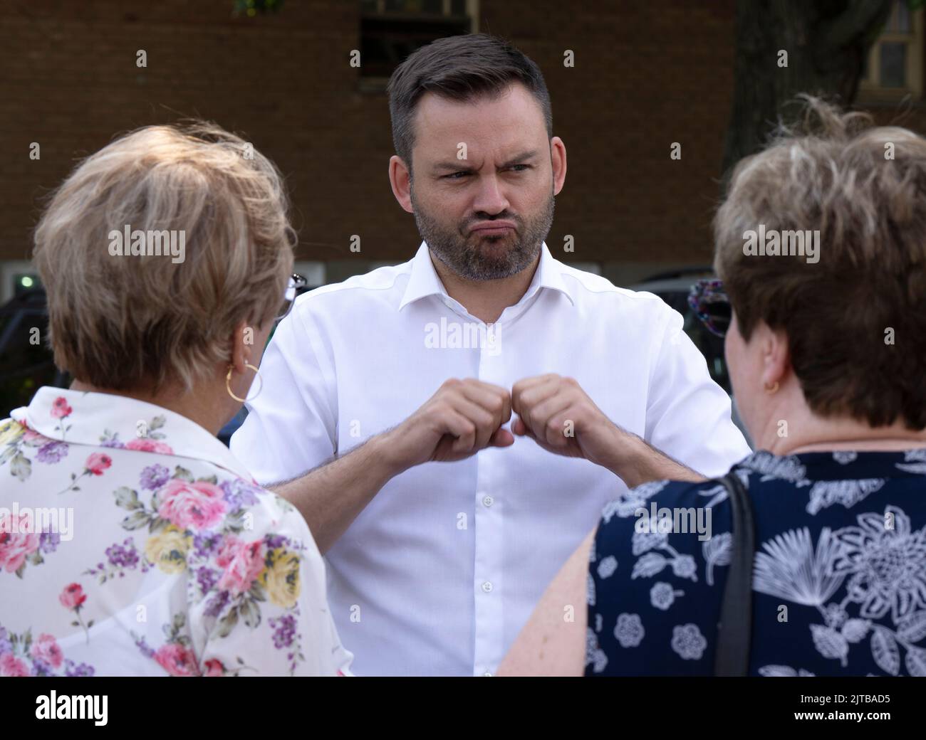 Parti Quebecois leader Paul Saint-Pierre Plamondon chats with ...