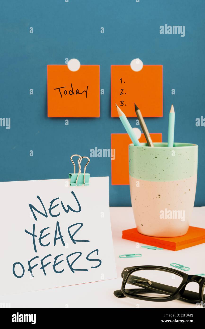 Hand writing sign New Year Offers. Conceptual photo Final holiday ...