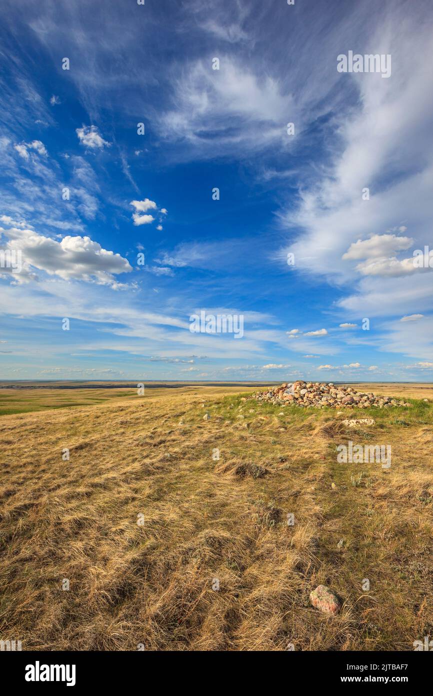 The central stone cairn of the 5000-year old Majorville Medicine Wheel ...