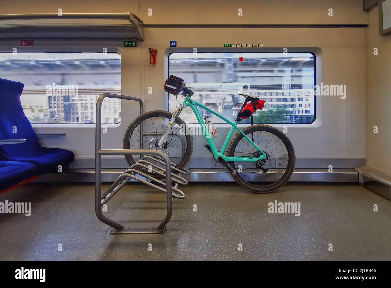 Mountain bike inside a railway train carriage. Public transport Stock ...