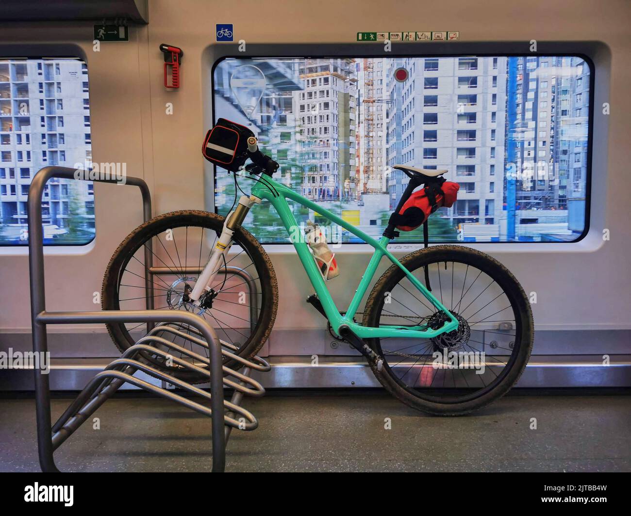 Mountain bike inside a railway train carriage. Public transport Stock ...