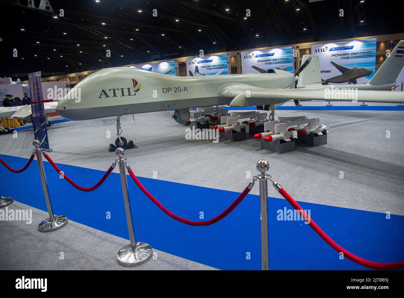 Nonthaburi, Thailand. 29th Aug, 2022. An Unmanned Aerial Vehicle ATIL DP 20-A seen displayed ...