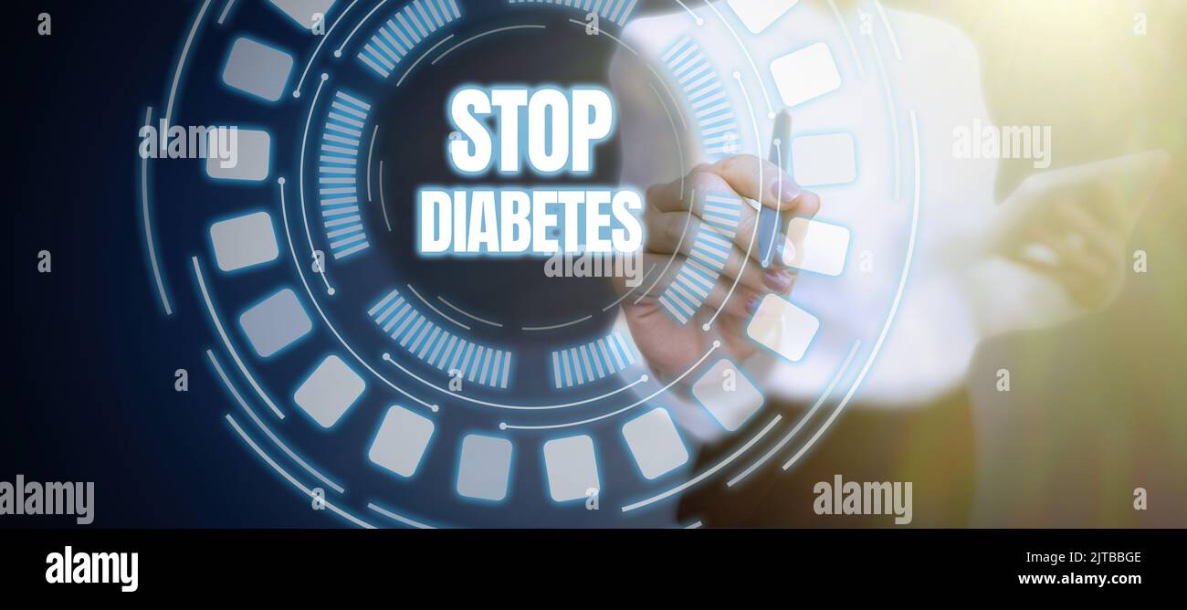 Text sign showing Stop Diabetes. Conceptual photo Take care of your ...