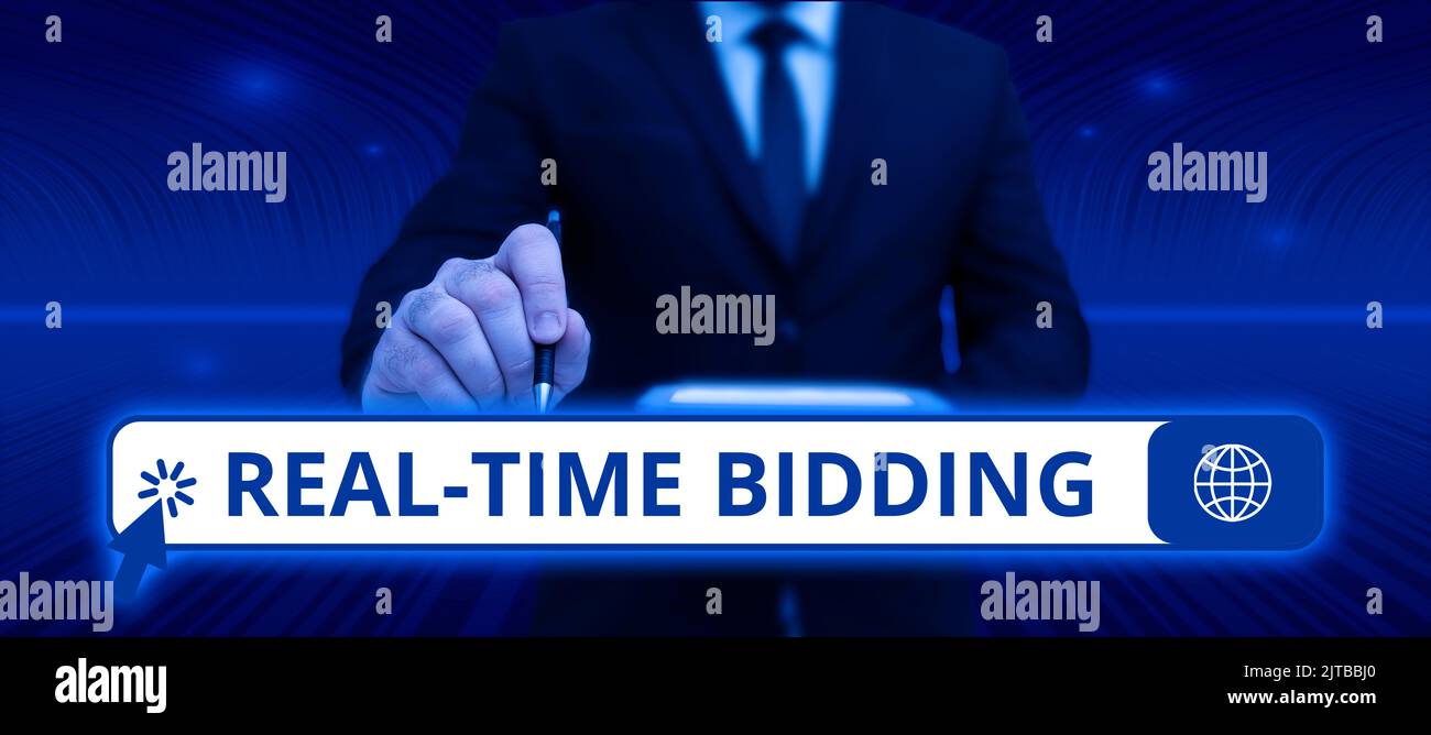 Text showing inspiration Real Time Bidding. Business concept Buy and ...
