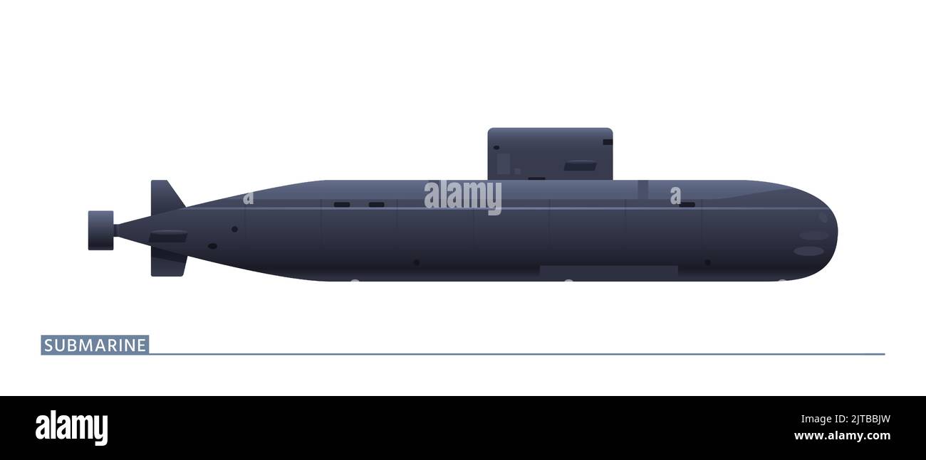 Vector illustration of a Navy submarine is in a side view just isolated ...