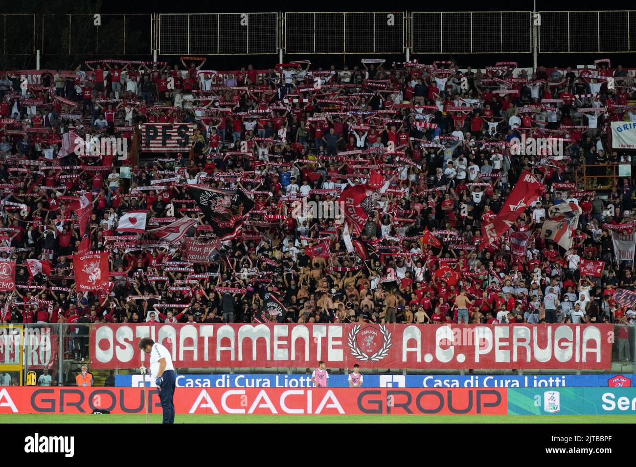 Renato Curi stadium, Perugia, Italy, August 28, 2022, fans perugia during AC Perugia vs SSC Bari ...