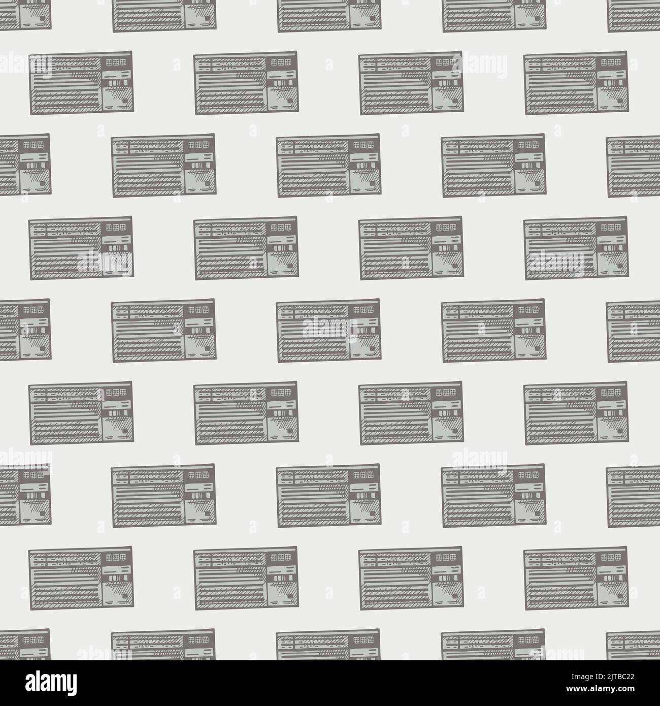 Retro radio engraved seamless pattern. Vintage media equipment in hand ...