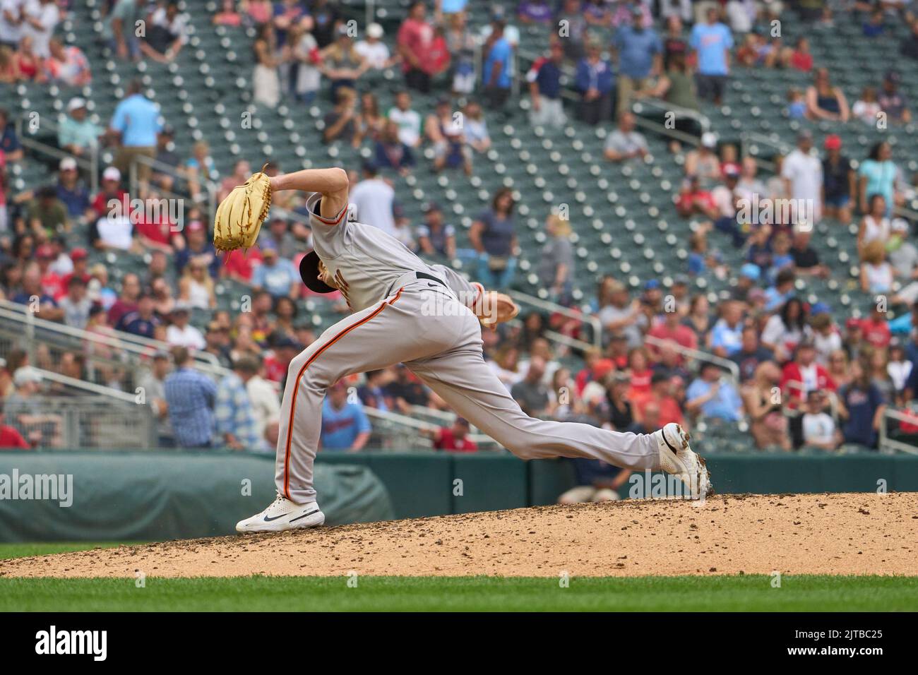 Minneapolis, US, August 28 2022: San Francisco pitcher Tyler Rogers (71) throws a pitch during ...