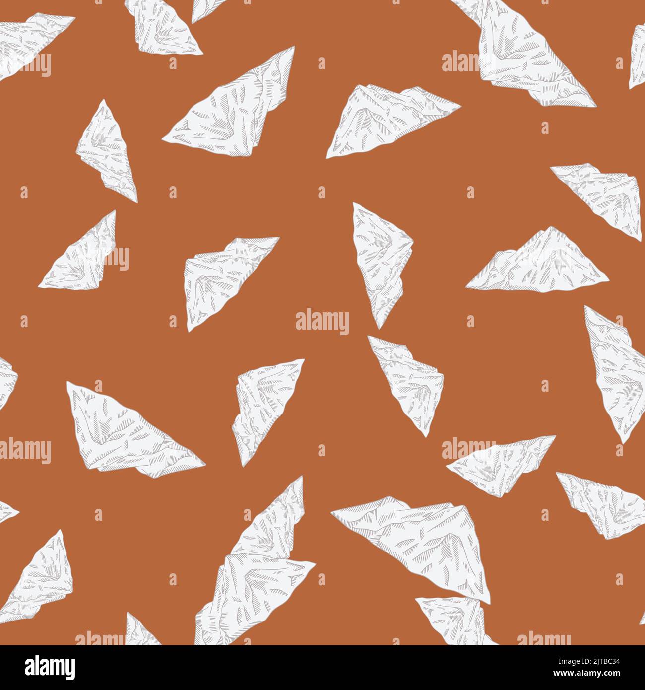 Mountain peak engraved seamless pattern. Vintage rock landscape in hand ...