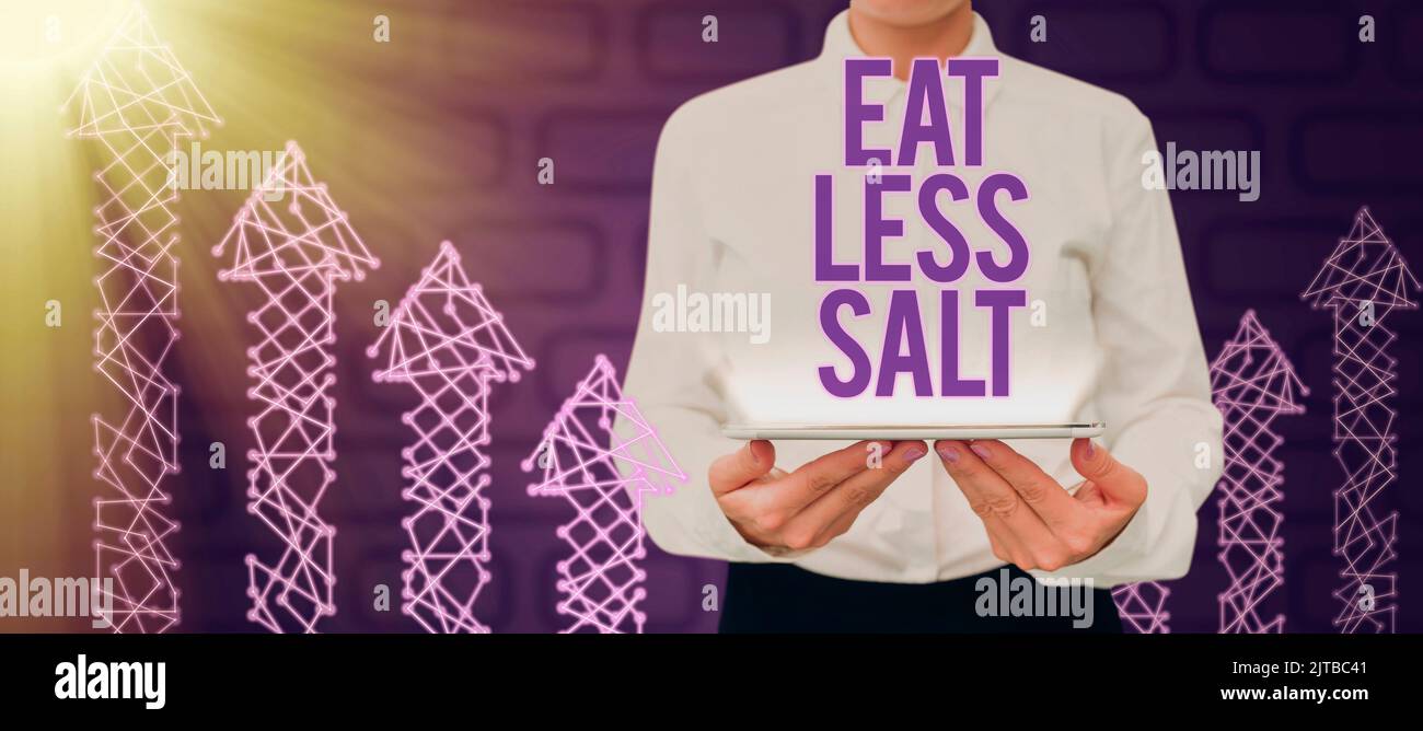 Text caption presenting Eat Less Salt, Business concept Reduce the ...