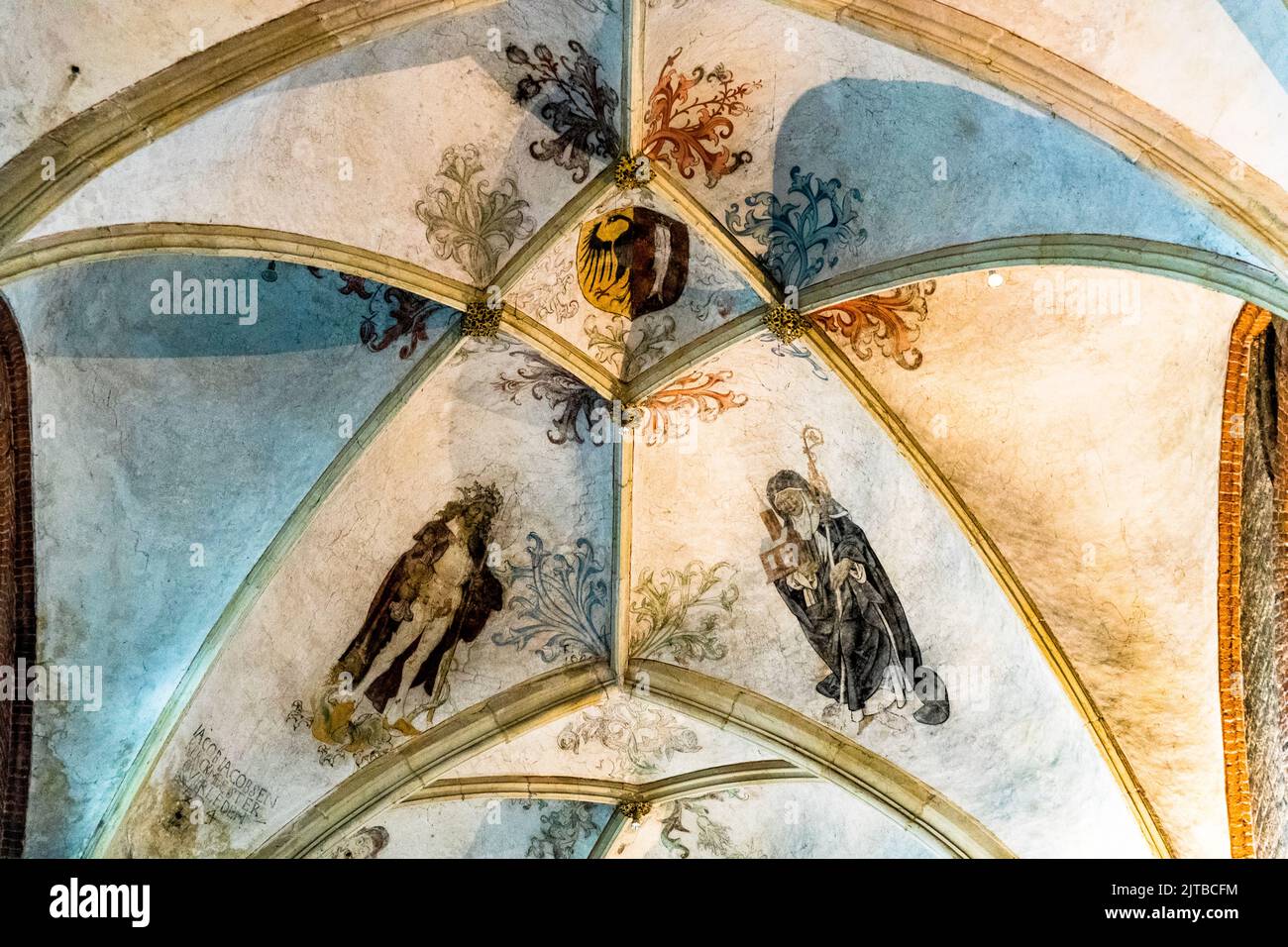 Ceiling painting in the Lebuinus Church. The divided coat of arms with ...