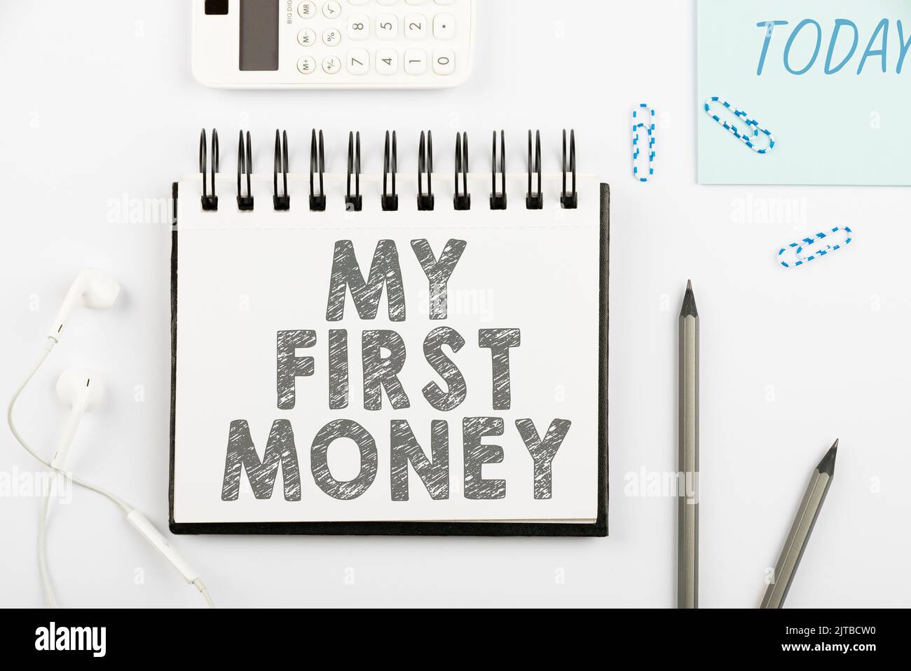 Text caption presenting My First Money. Business concept Starting ...