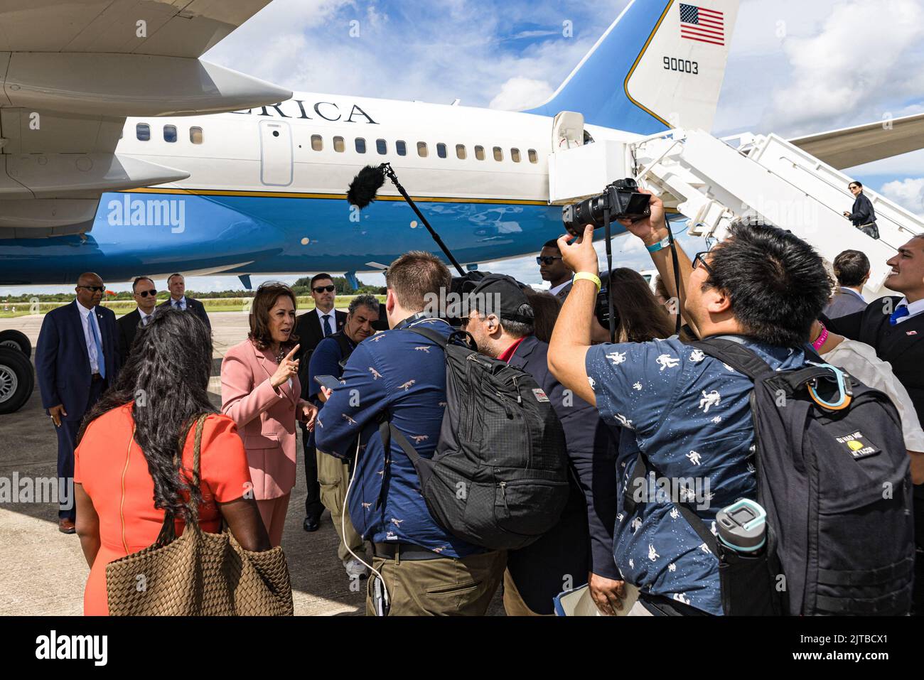 Florida, US, Aug. 29, 2022. Vice President Kamala Harris speaks to ...