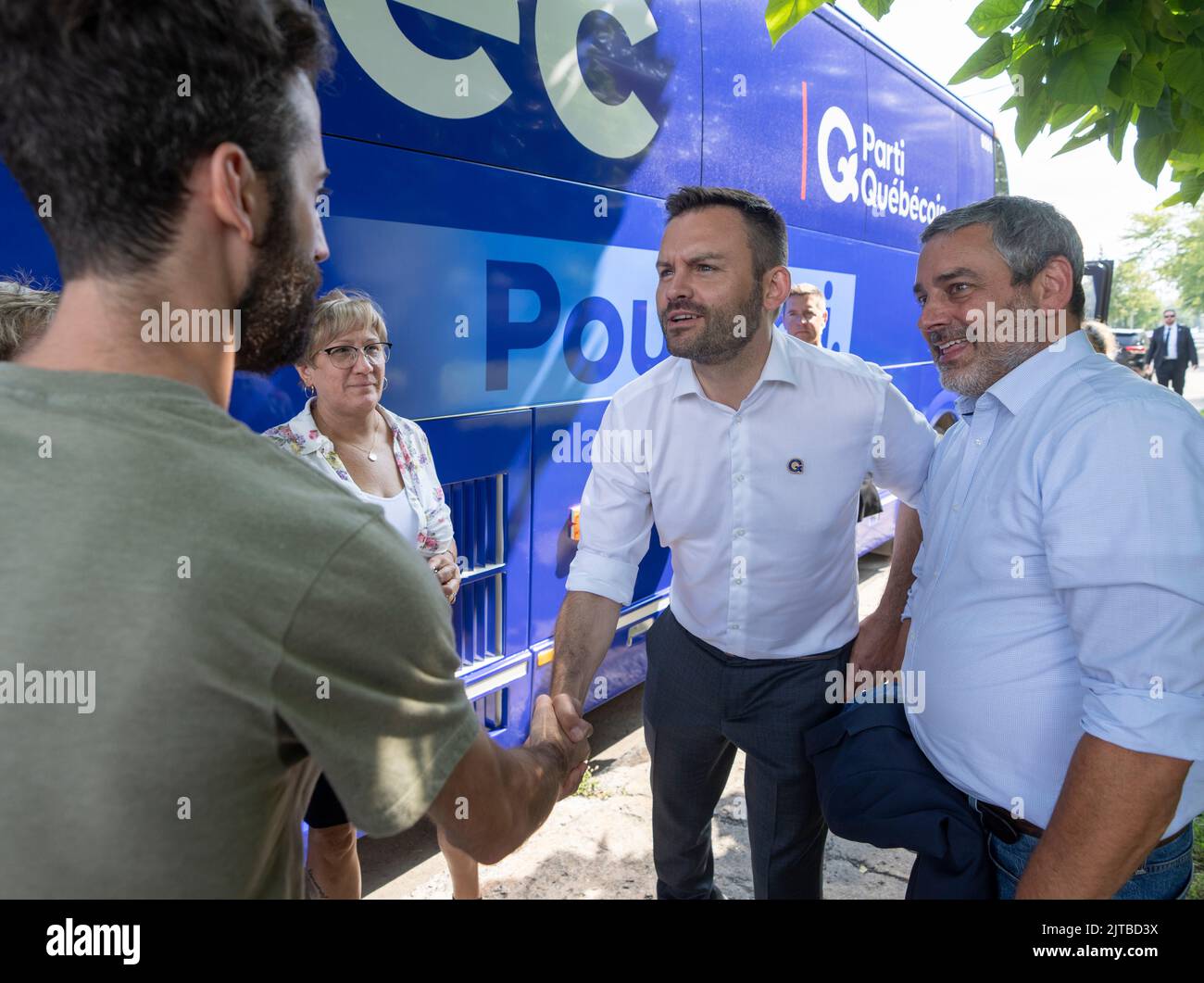Parti Quebecois leader Paul Saint-Pierre Plamondon is greeted by ...