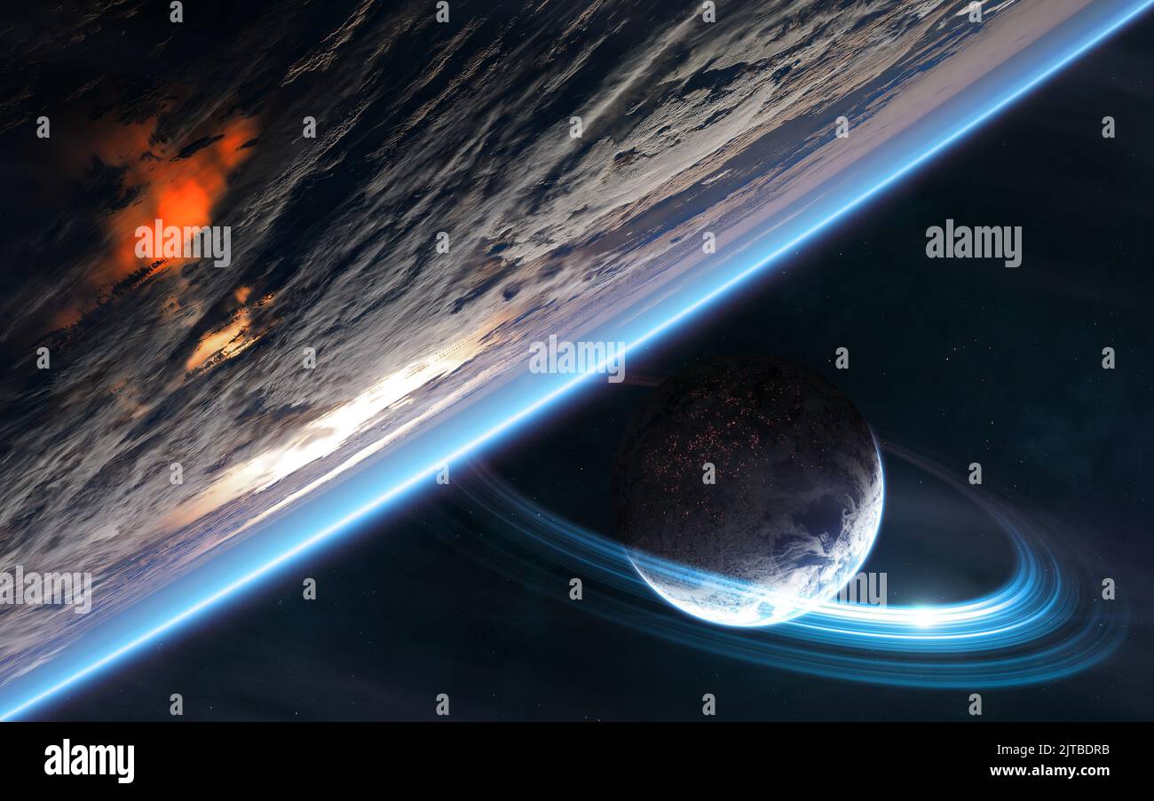 Deep space. Distant planets, space dust. View from planetary orbit ...