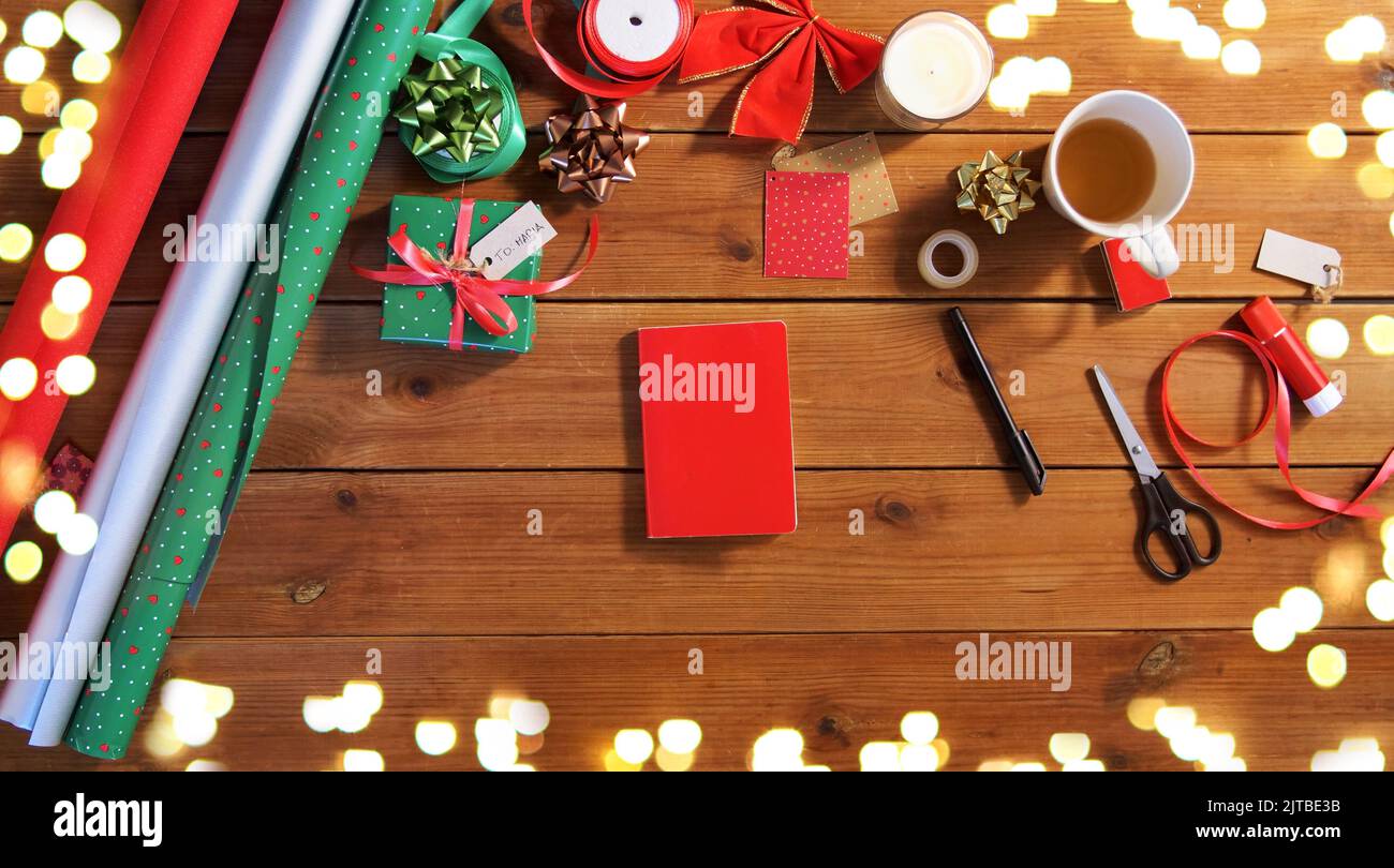 different stuff for christmas gifts wrapping Stock Photo - Alamy