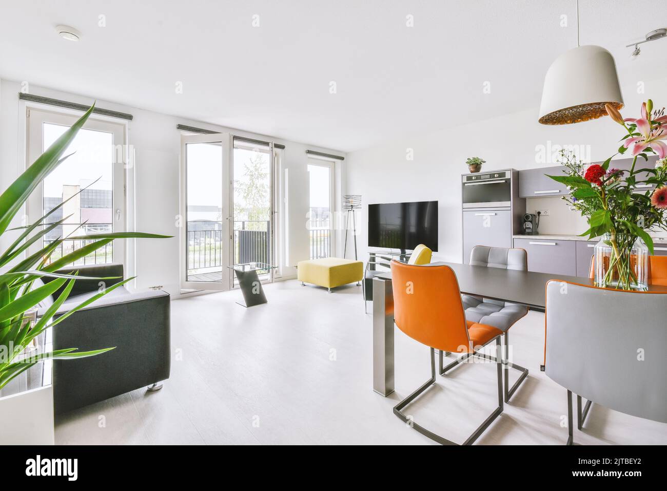 Contemporary minimalist style interior design of light studio apartment ...