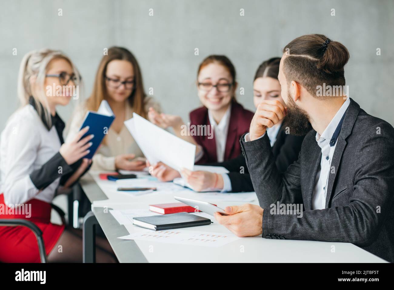 business teamwork colleagues discussion strategy Stock Photo - Alamy
