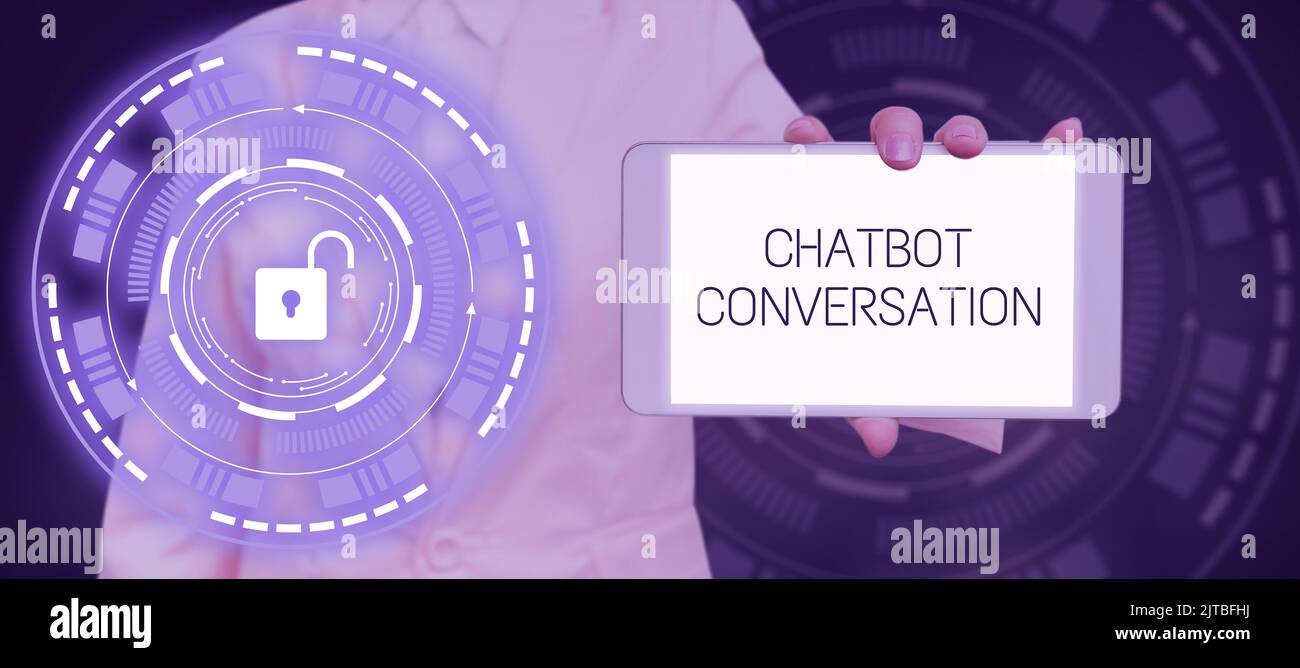 Text caption presenting Chatbot Conversation. Business concept Chatting ...