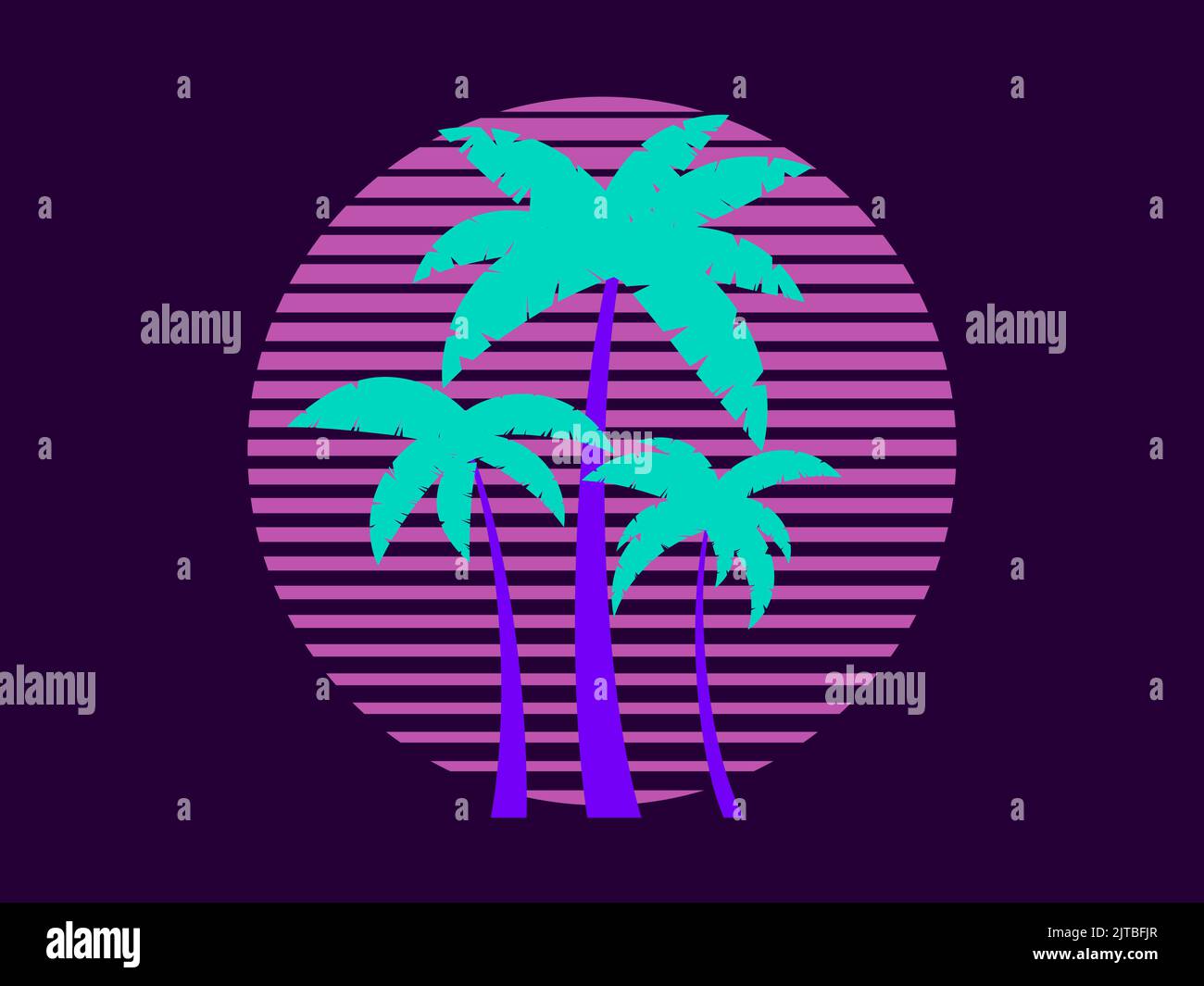 Retro futuristic palm trees in 80s style at sunset. Summer time, palm ...