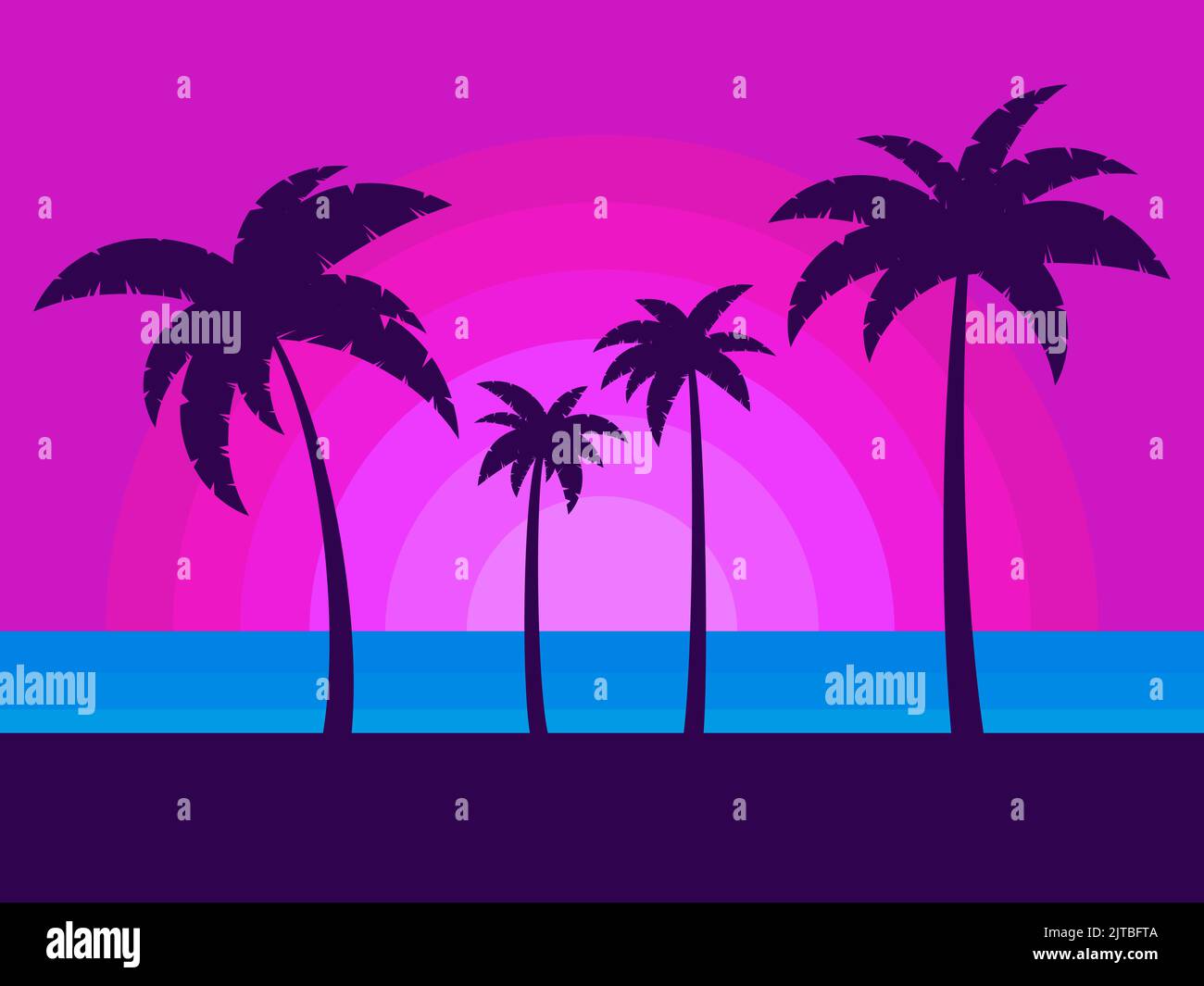 80s retro sci-fi palm trees on a sunset. Retro futuristic sun with palm ...