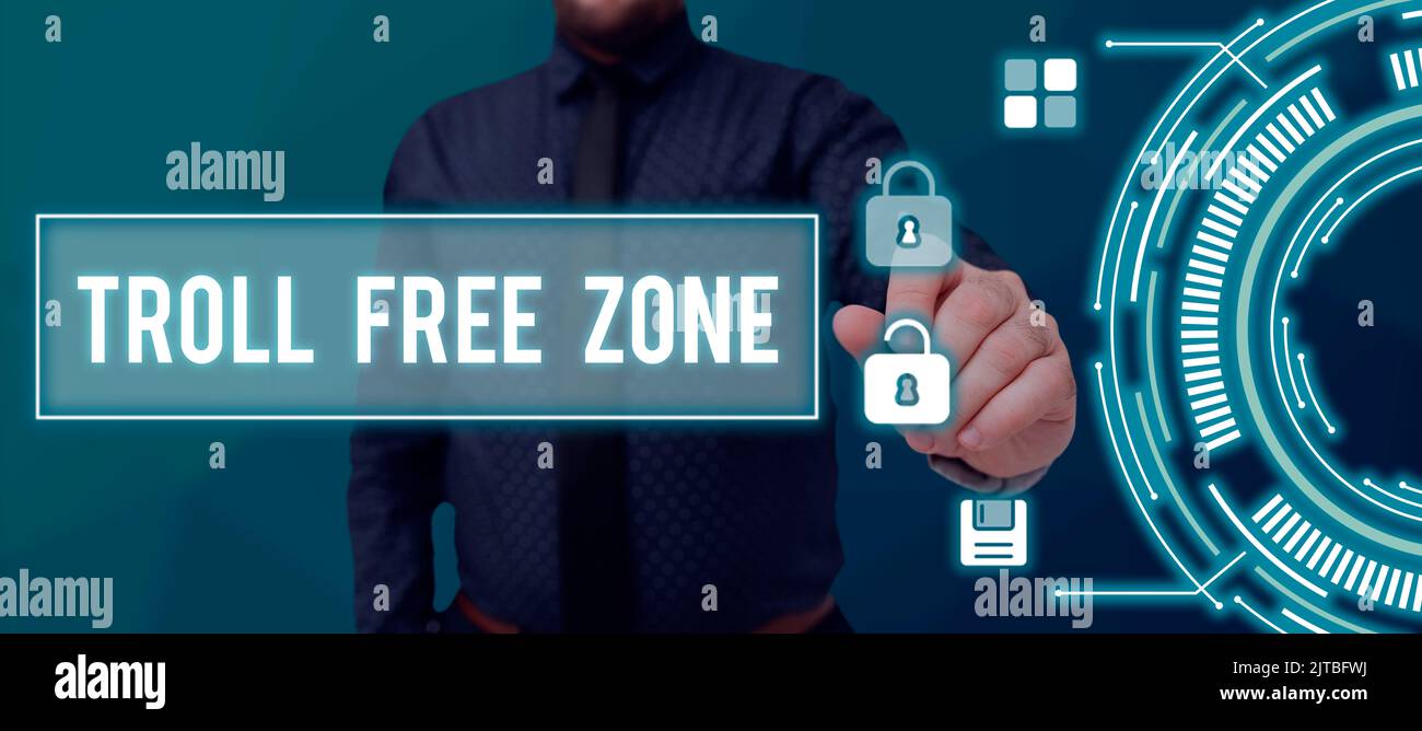 Sign displaying Troll Free Zone. Internet Concept Social network where ...